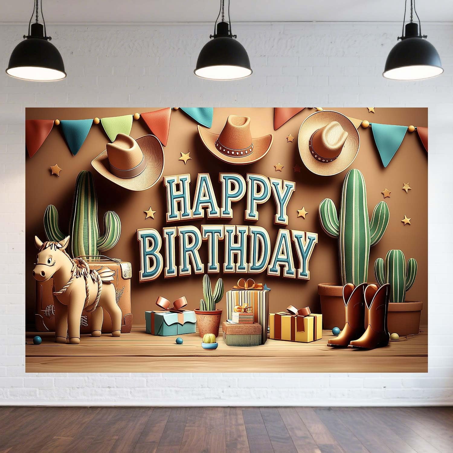 10X8ft Western Cowboy Happy Birthday Banner Backdrop Brown Wild West ...