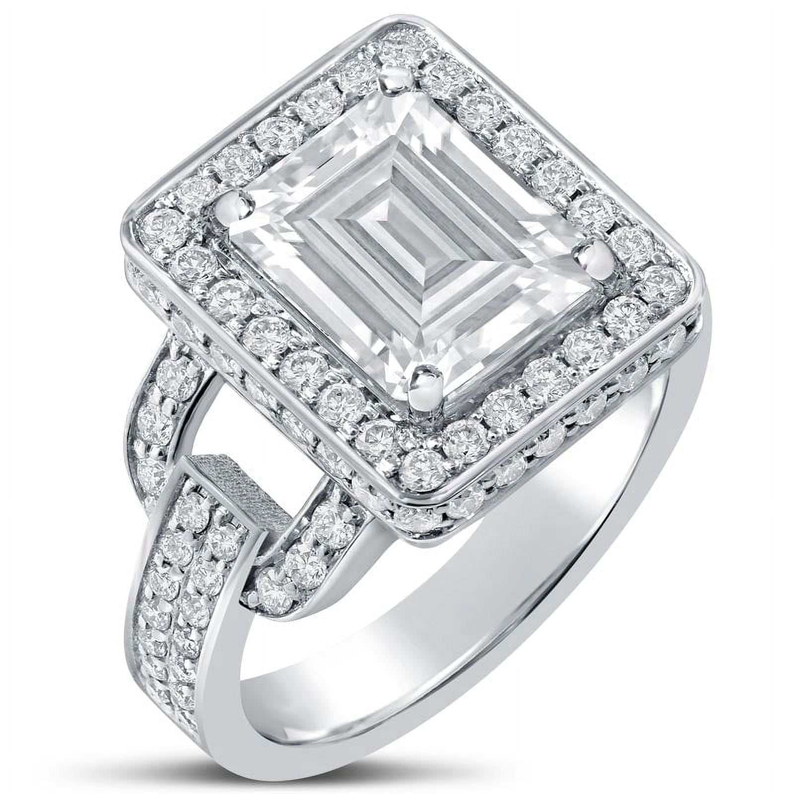 10X8mm Emerald Cut Forever One Moissanite with Diamonds Engagement Ring ...
