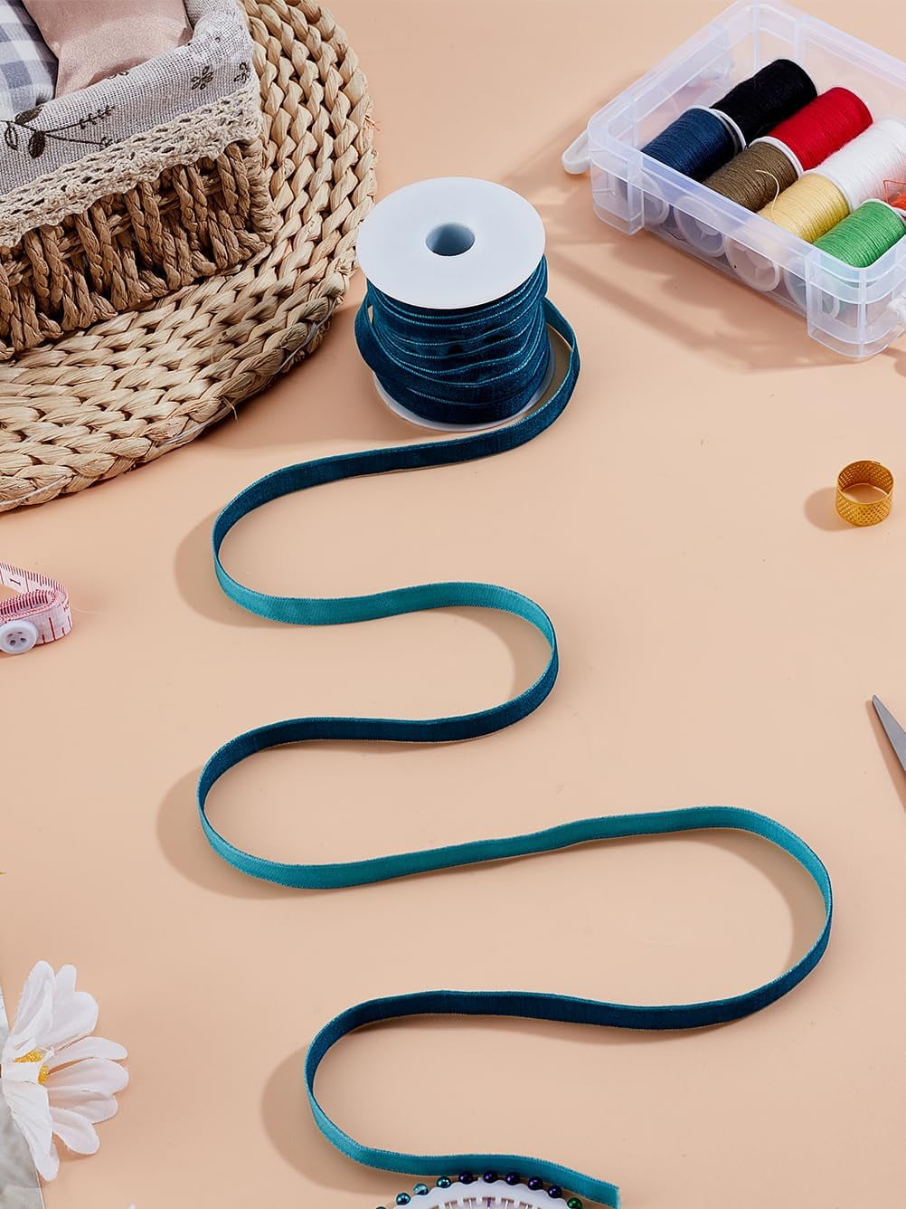 10Yards Dark Cyan Velvet Ribbon Soft Ribbon with 1Pc Plastic Empty ...