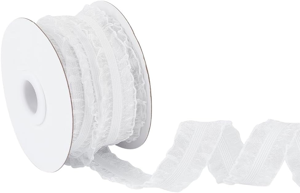 10Yards Double Ruffle Lace Trim 3/4 inch Wide White Ruffle Stretch ...