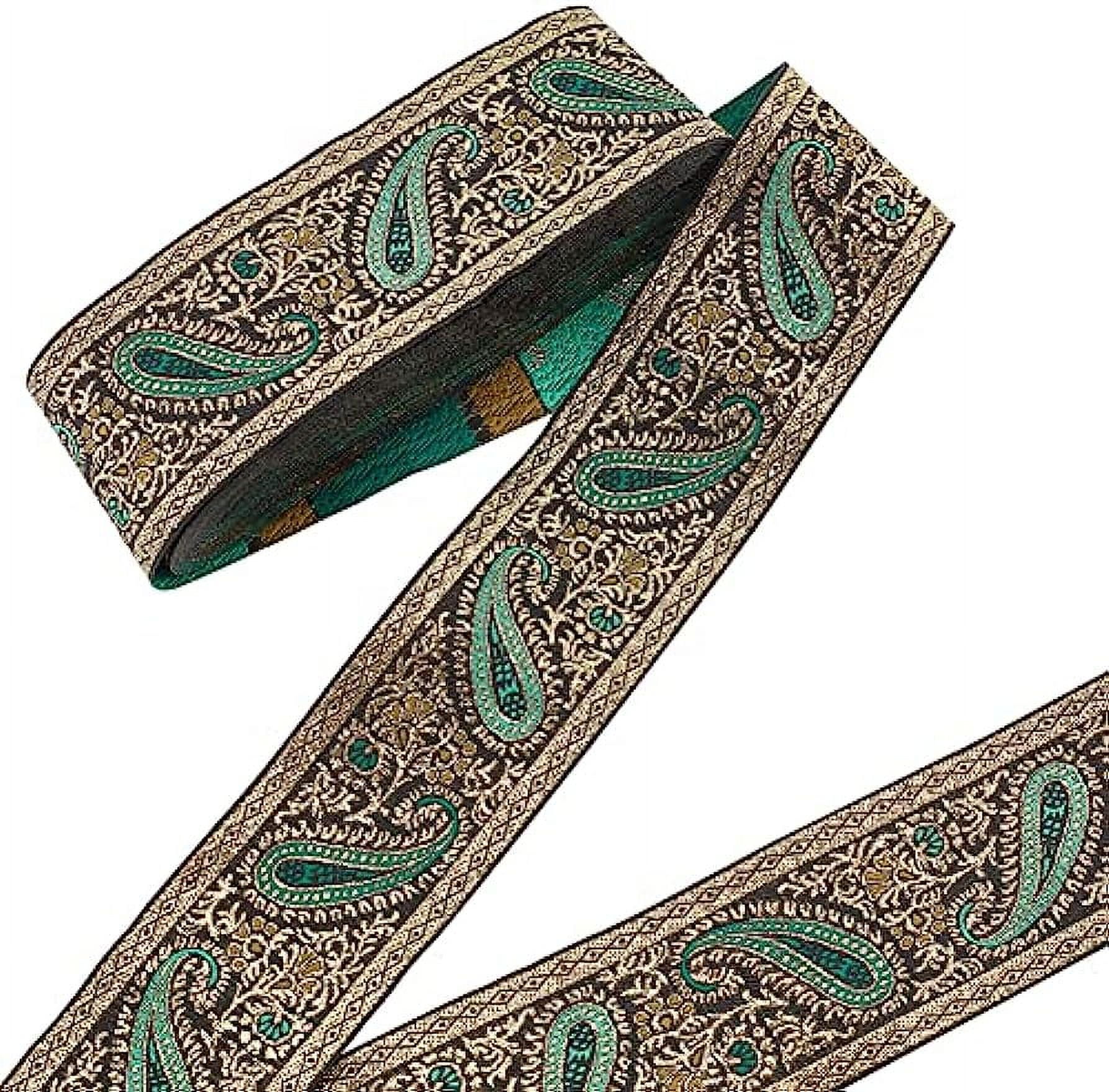 10Yards Jacquard Ribbon Trim 2 Inch Wide Green Boho Woven Trim Ethnic ...