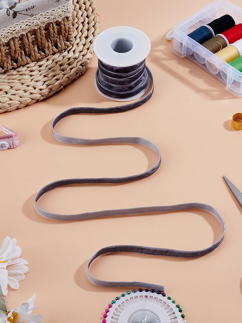 10Yards Slate Gray Velvet Ribbon Single Face Trim with 1Pc Plastic ...