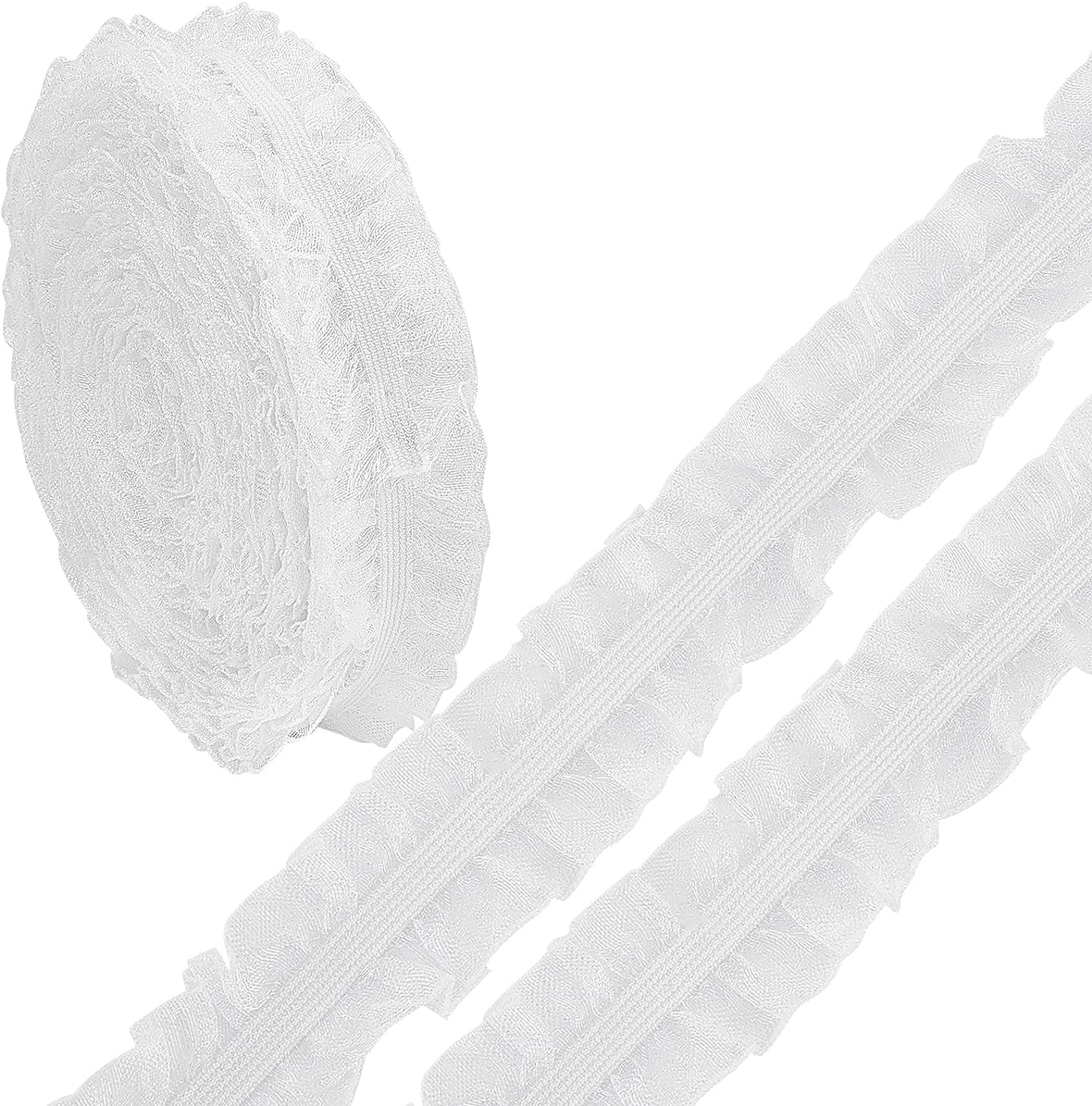 10Yds Elastic Stretch Lace Trim 1 Inch White Double Ruffle Pleated ...