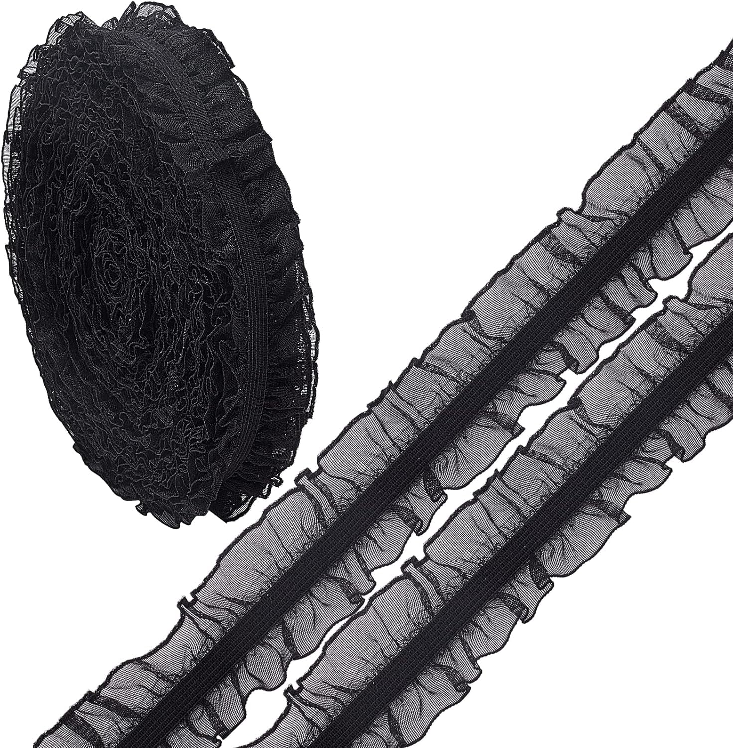 10Yds Organza Ruffled Pleated Lace Fabric Trim Ribbon 1 inch/25mm Black ...