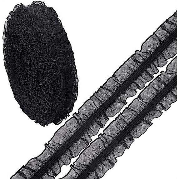 10Yds Organza Ruffled Pleated Lace Fabric Trim Ribbon 1 inch 25mm Black ...