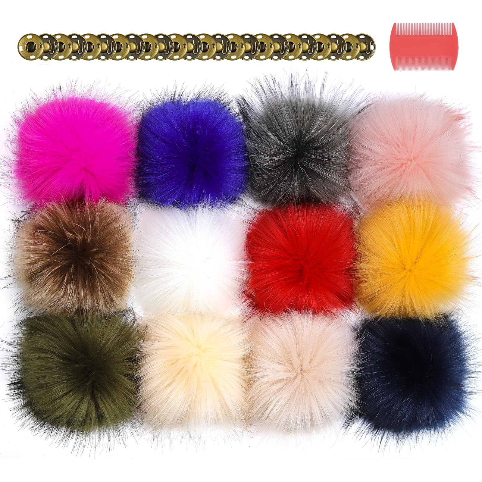 10cm Pompoms for Knitted Hats, 12pcs Faux Fur Pom Poms for Hats, Pompom ...