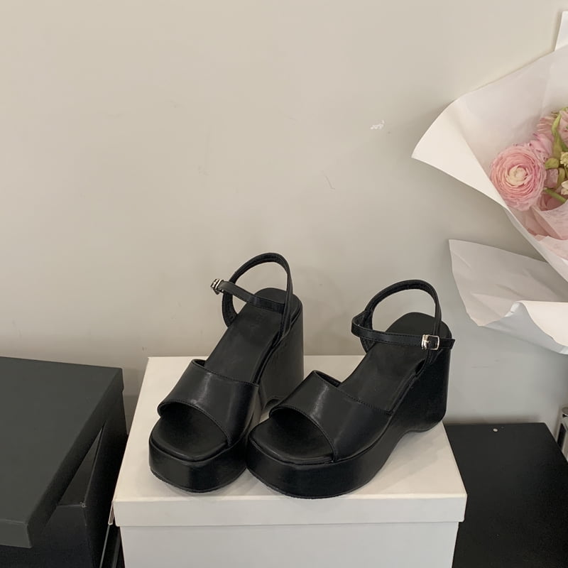 10cm Wedge Sandals Woman Platform High Heels Summer Shoes Black Lycra ...