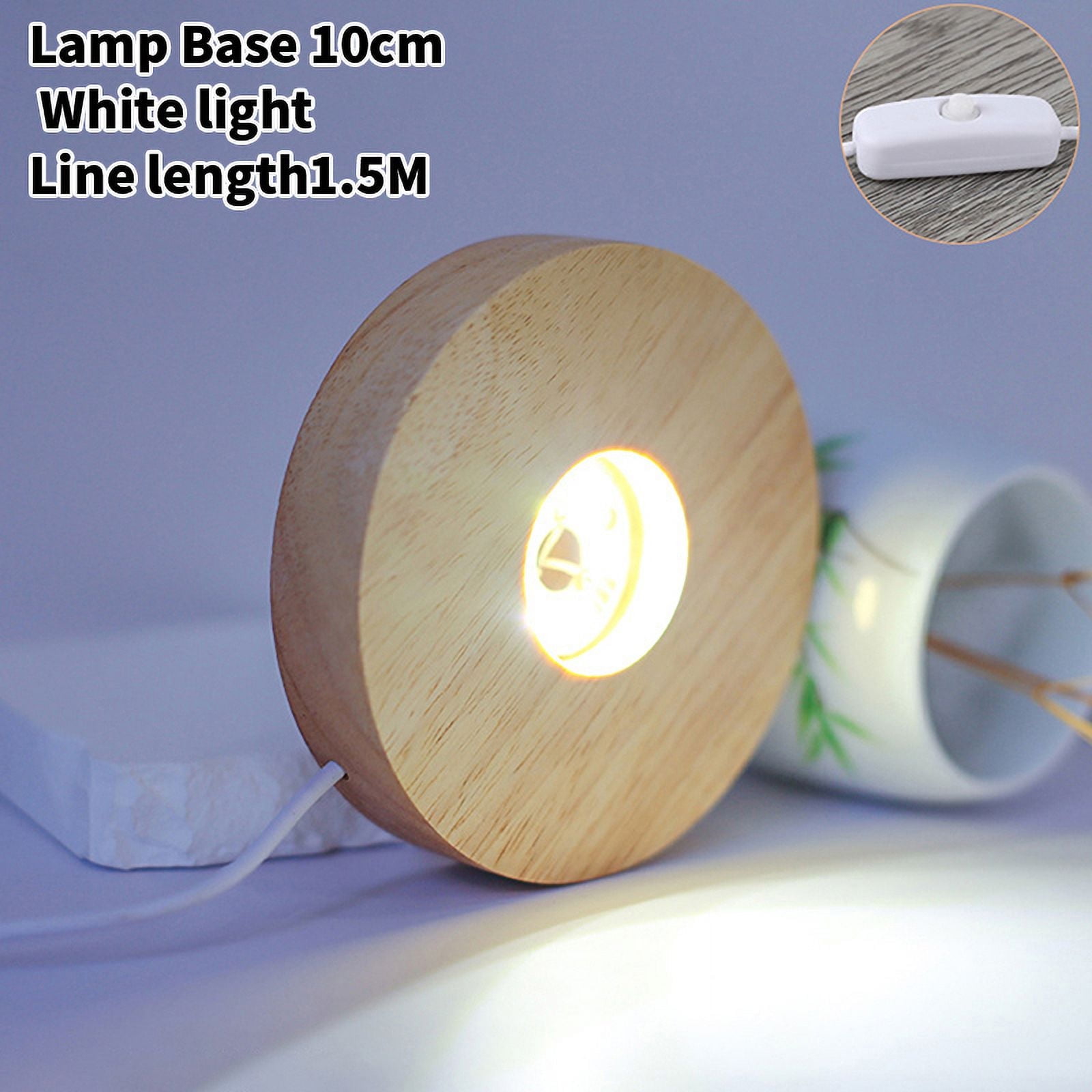 10cm Wood Light Base Rechargeable Wooden LED Light Rotating Display ...