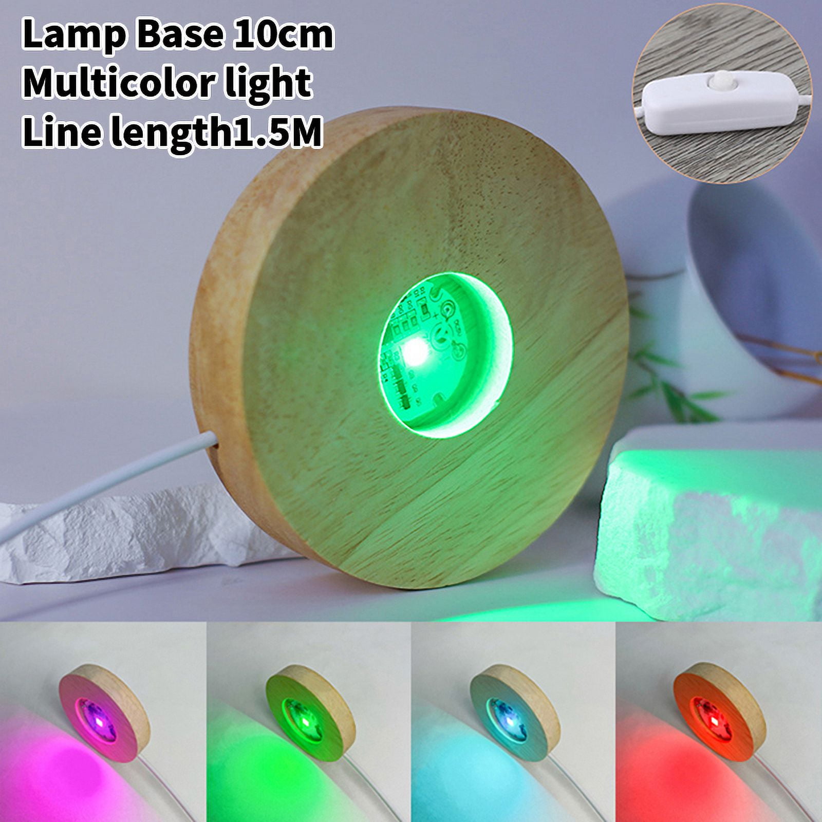 10cm Wood Light Base Rechargeable Wooden LED Light Rotating Display ...