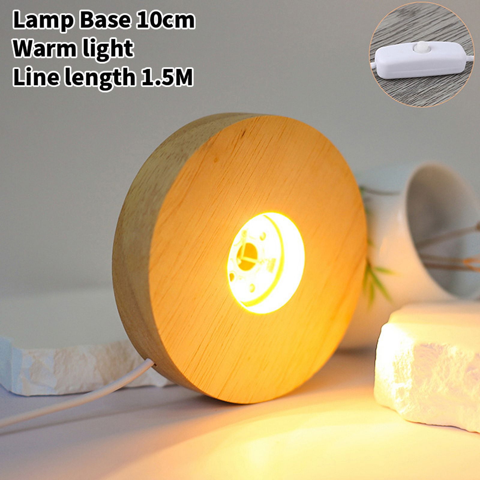 10cm Wood Light Base Rechargeable Wooden LED Light Rotating Display ...