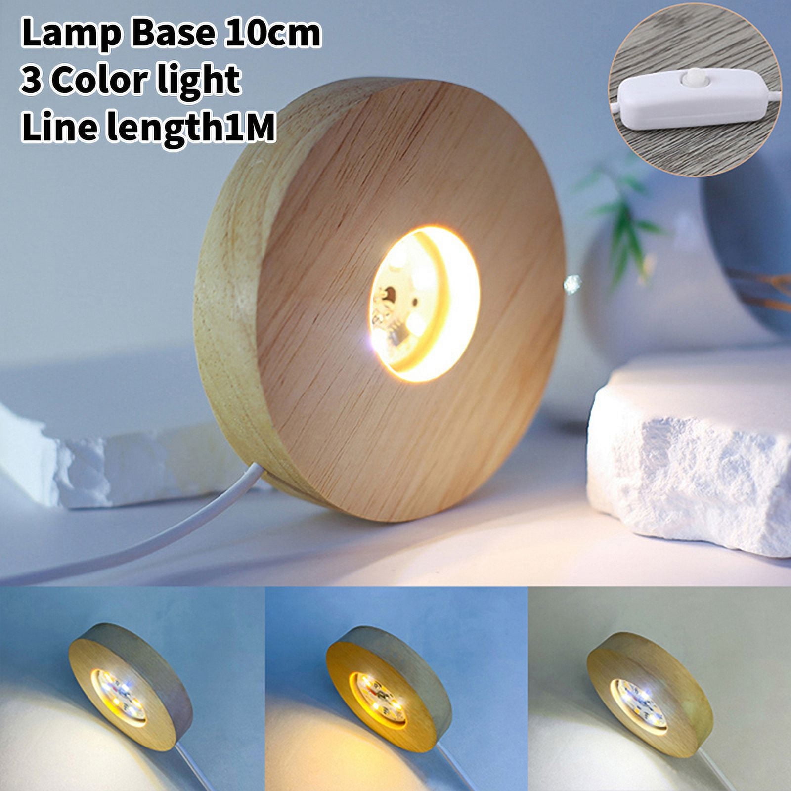 10cm Wood Light Base Rechargeable Wooden LED Light Rotating Display ...