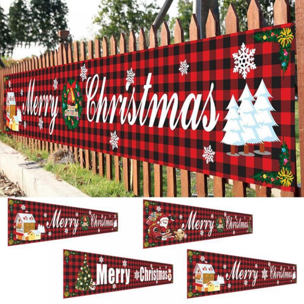 10ft*20inch Large Merry Christmas Banner-Long Red Balck Buffalo Plaid ...