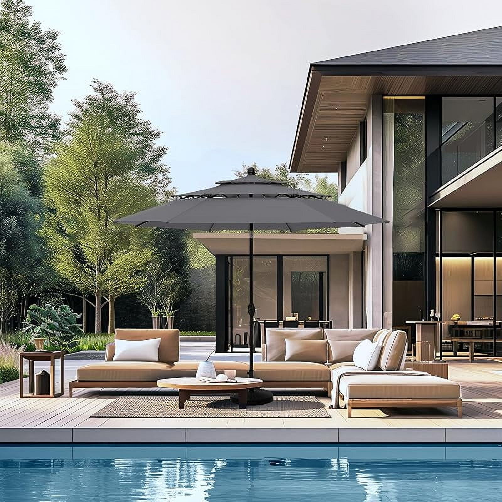 10ft 3 Tier Patio Outdoor Umbrella, Market Table Sun Shade Umbrellas ...