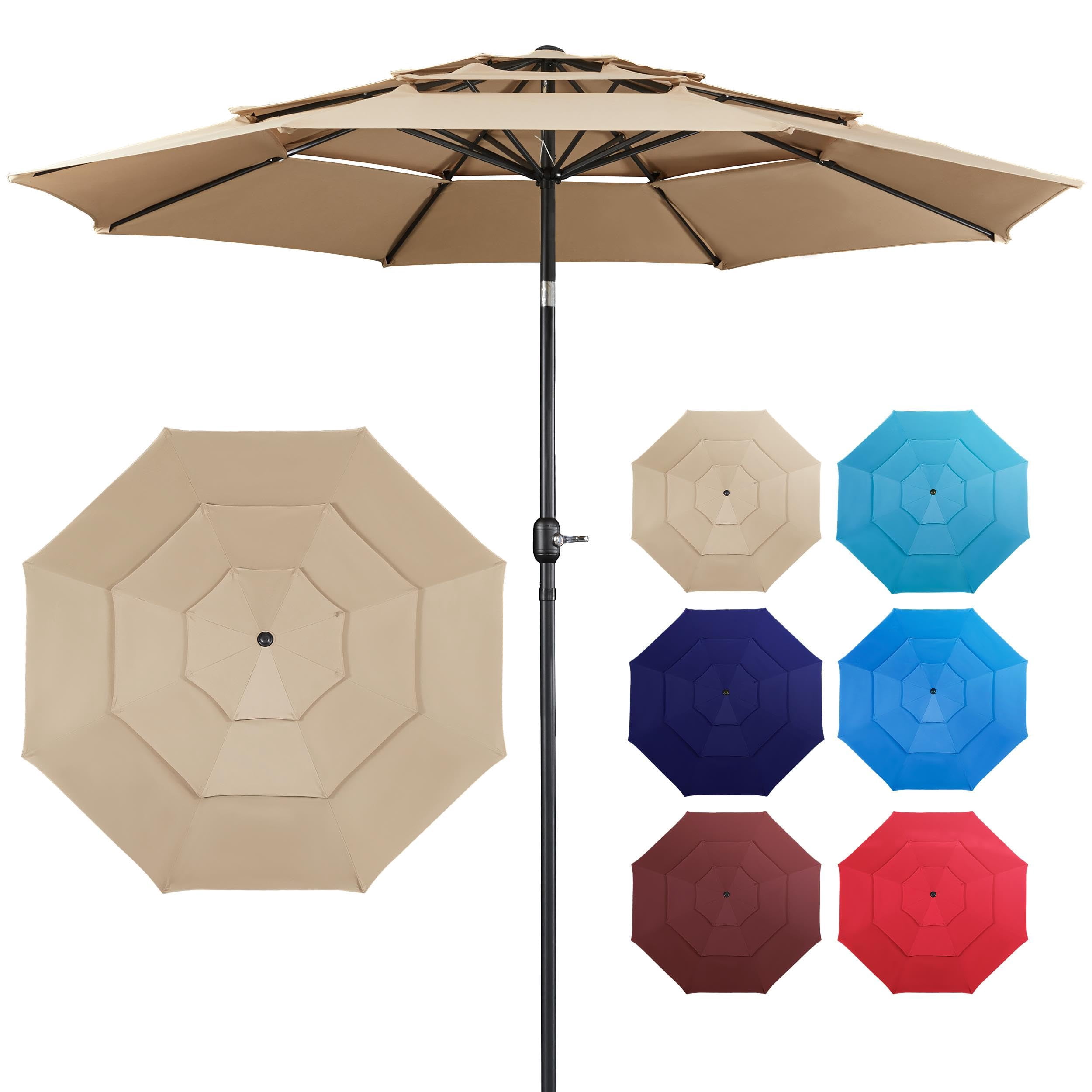 10ft 3 Tier Patio Umbrella with Vented Canopy, Push Button Tilt ...