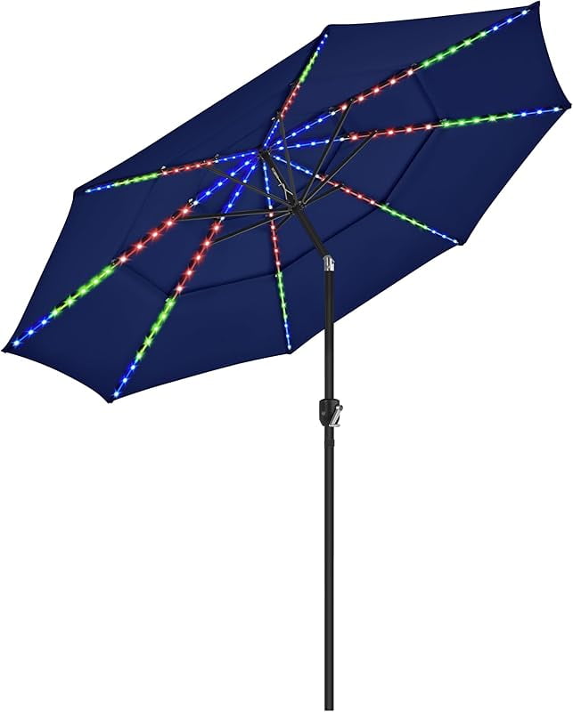 10ft 3-Tier Solar Patio Umbrella, Outdoor Large Market Table Umbrella ...