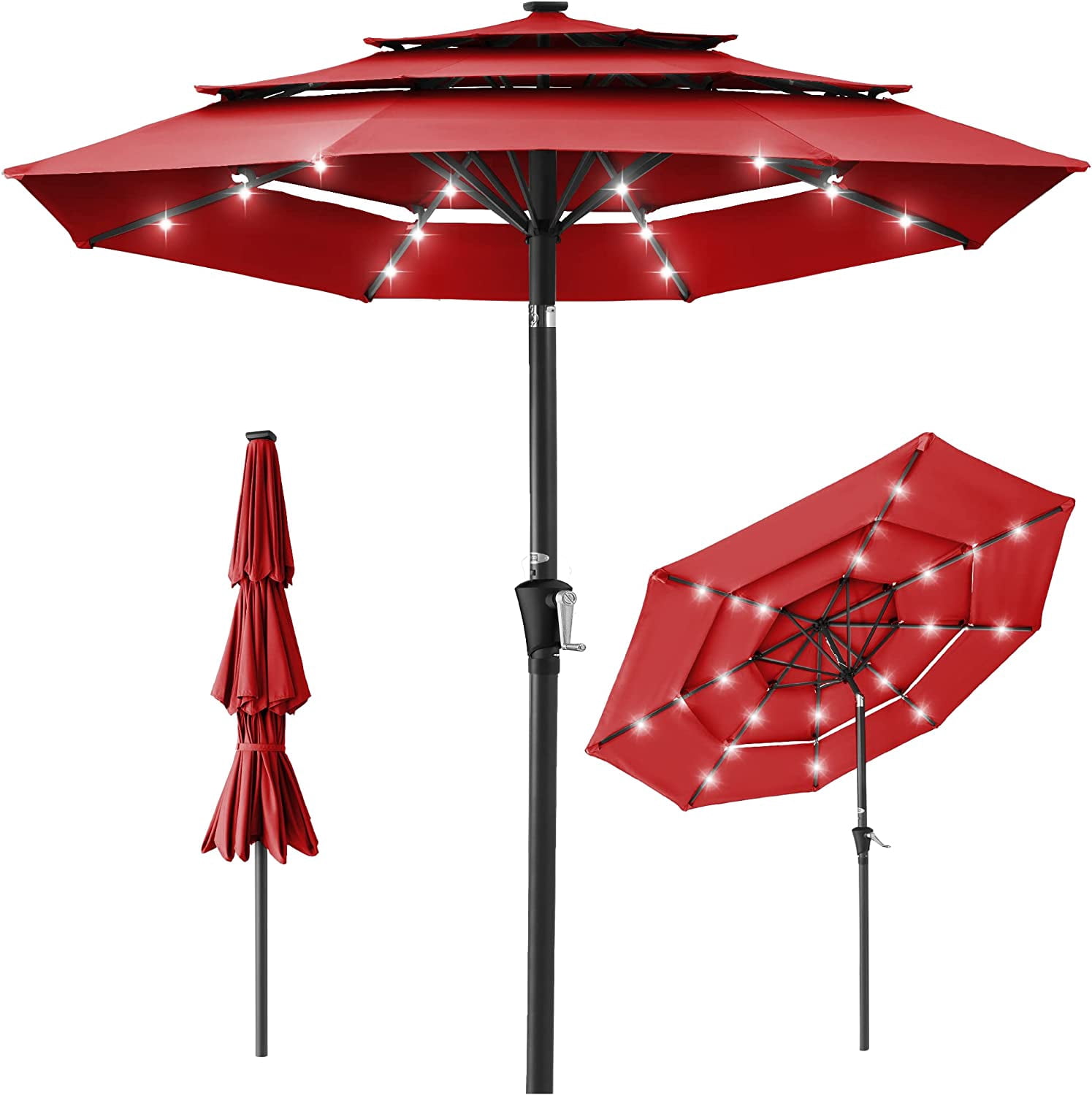 10ft 3-Tier Solar Patio Umbrella, Outdoor Market Sun Shade for Backyard ...