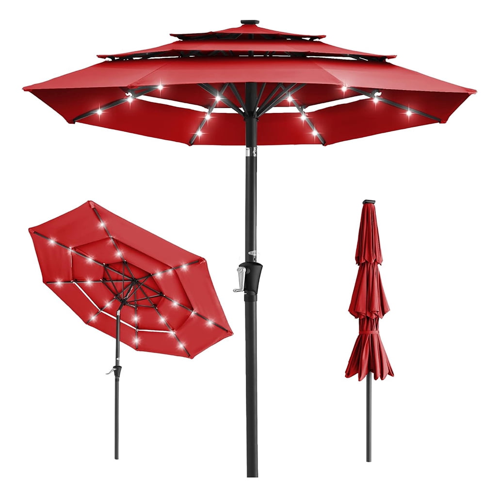 10ft 3-Tier Solar Patio Umbrella, Outdoor Market Sun Shade for Backyard ...