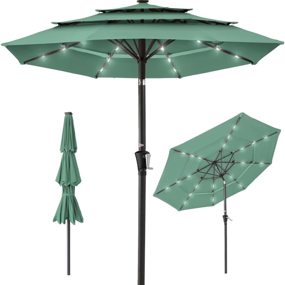 10ft 3-Tier Solar Patio Umbrella with 24 LED Lights, Vented Canopy ...