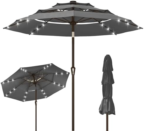 10ft 3-Tier Umbrella with Solar Lights, Table Umbrella Outdoor with ...