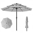 10ft 3-tier Light Gray Patio Umbrella with 32 Solar LED Lights for Deck ...