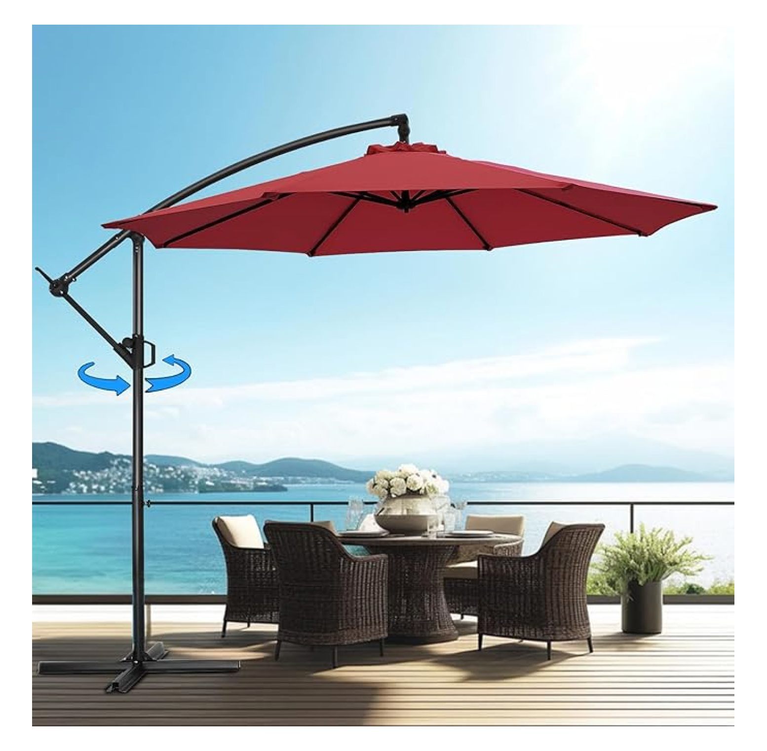 10ft 360°Rotation Offset Patio Umbrella, Hanging Cantilever Outdoor ...