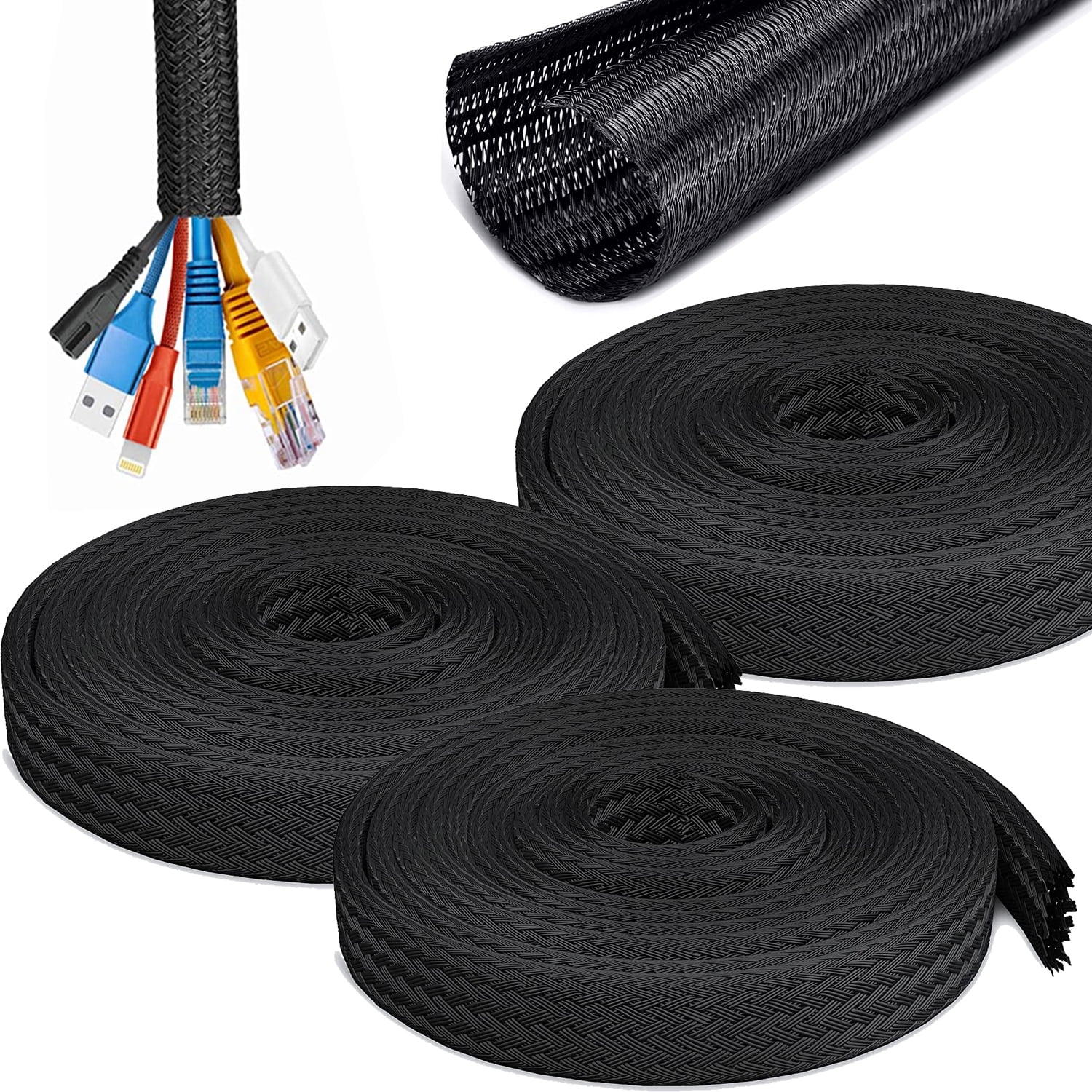Sky Pro 10ft(3Rolls) 1/2 inch Cord Protector Wire Loom Tubing Cable ...