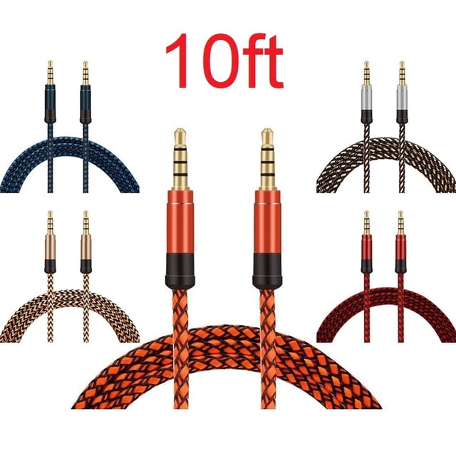 10ft AUX Cable Jack Gold Plug Audio Wire Long Cord Universal for iPod ...