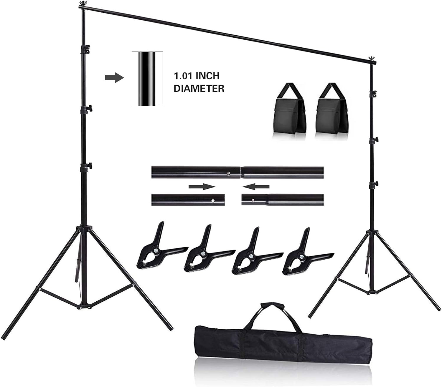 10ft Adjustable Photography Backdrop Stand with 4 Clamps, 2 Sandbags ...