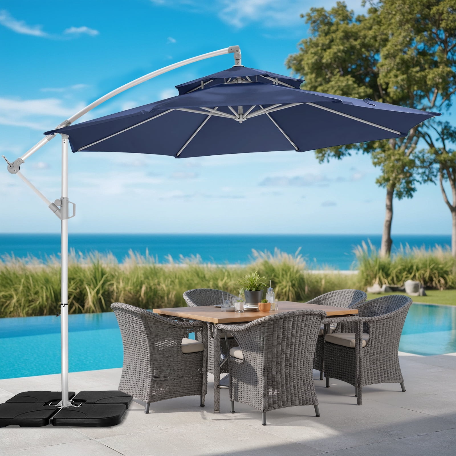 10ft Aluminum Cantilever Patio Umbrella, Hanging Offset Outdoor Umbrella with Easy Tilt, UV ...