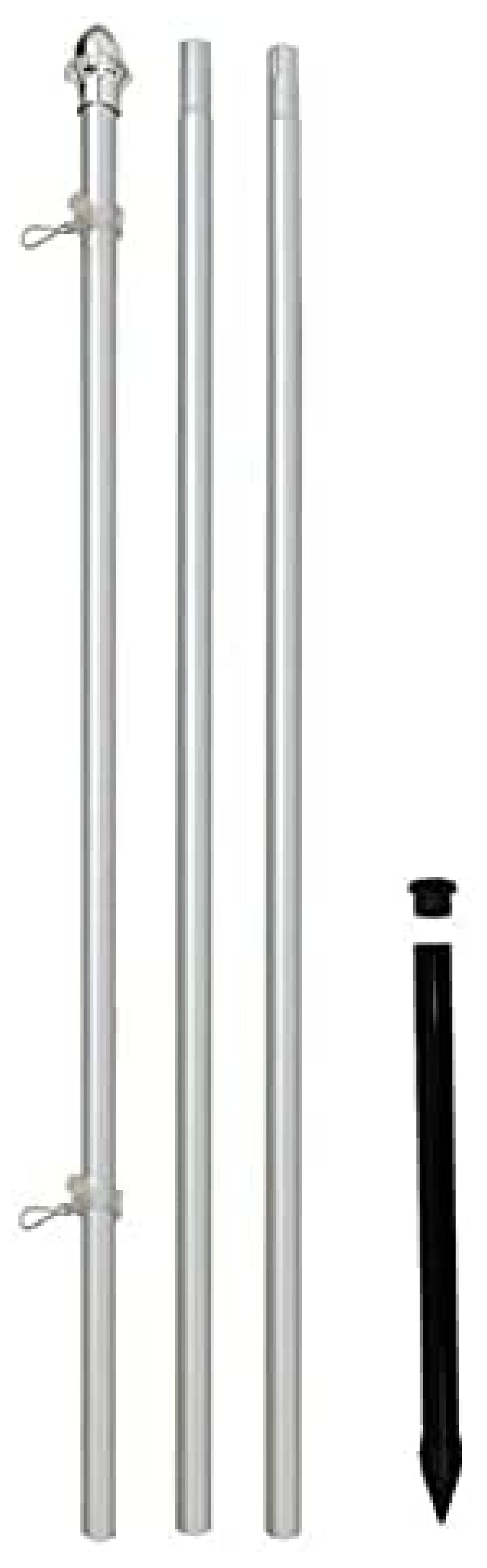 10ft Aluminum Flag Pole with Ground Spike - Silver Outdoor Flagpole Kit ...