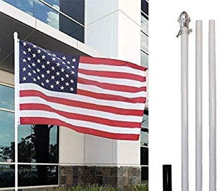 10ft Aluminum Outdoor Flag Pole KIT Ground Spike Shock Absorber White ...