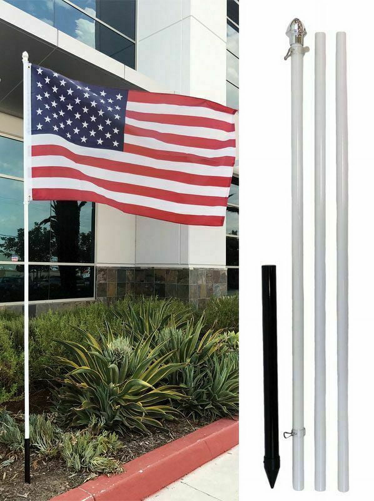 10ft Aluminum Outdoor Flag Pole KIT (White) + 3x5 USA Flag AMERICAN ...