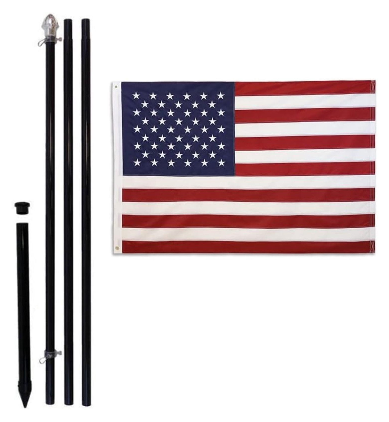 10ft Black Outdoor Flag Pole w/Ground Spike & 3x5ft Embroidered ...