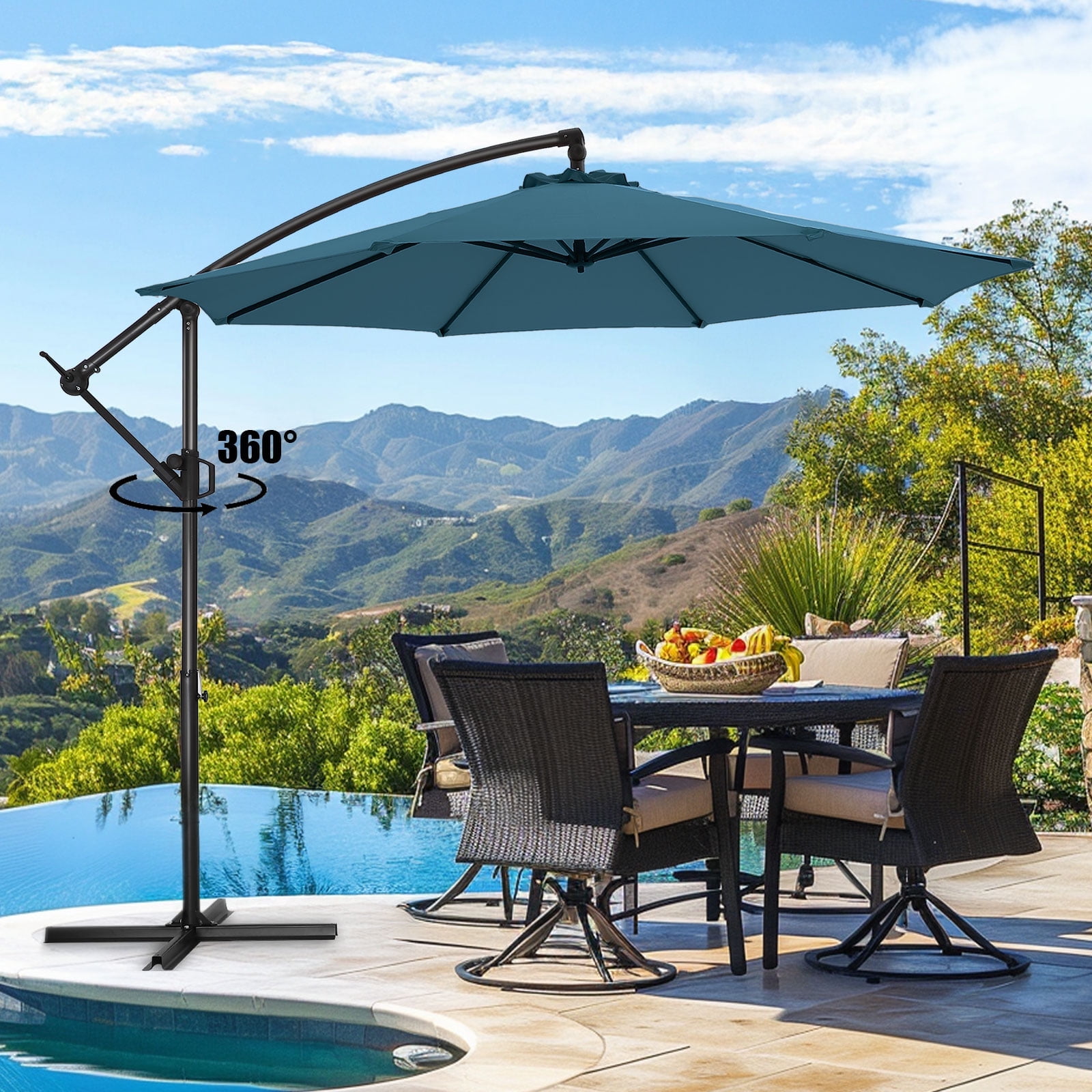 HOMSHADE 10ft Cantilever Patio Umbrella, 360Â° Rotation Sun Shade, Easy ...