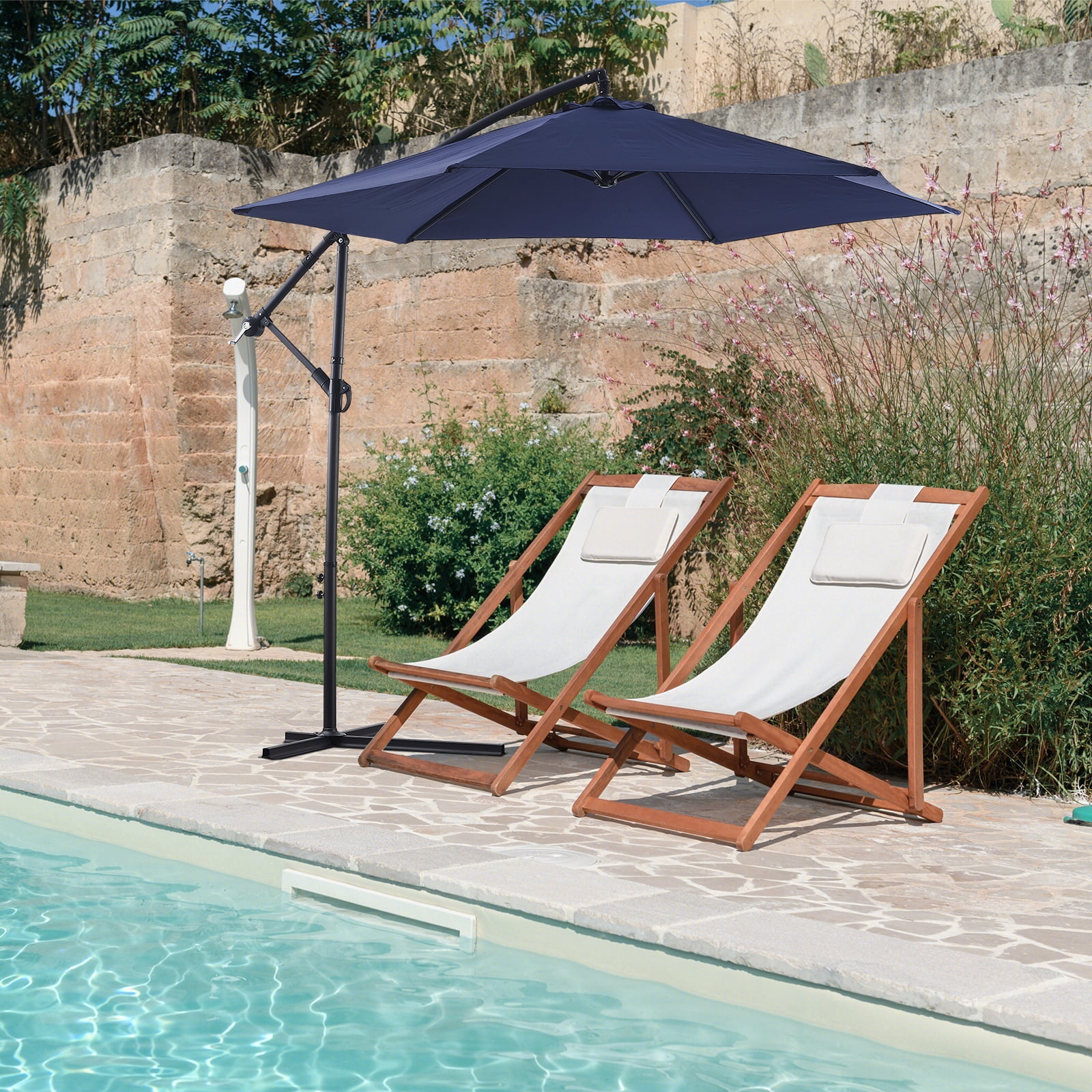 10ft Cantilever Patio Umbrella, Offset Hanging Outdoor Table Umbrella with Tilt Crank, 6 Sturdy ...