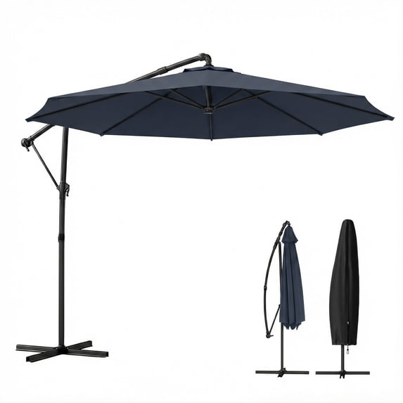 10ft Cantilever Patio Umbrella with Cover Navy Blue UPF 30+ UV ...