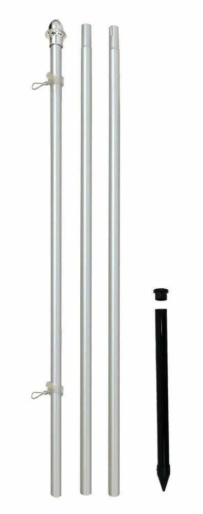 10ft Flag Pole In Ground Pole & Stake Kit Outdoor FlagPole Silver ...