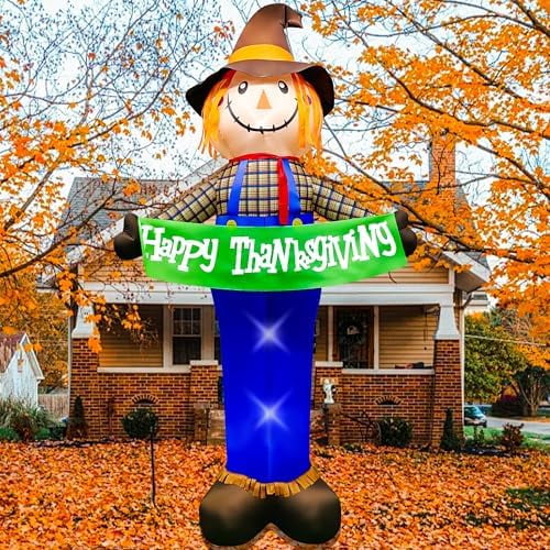 10ft Gaint Inflatable Thanksgiving Scarecrow with Built-in LED Lights ...