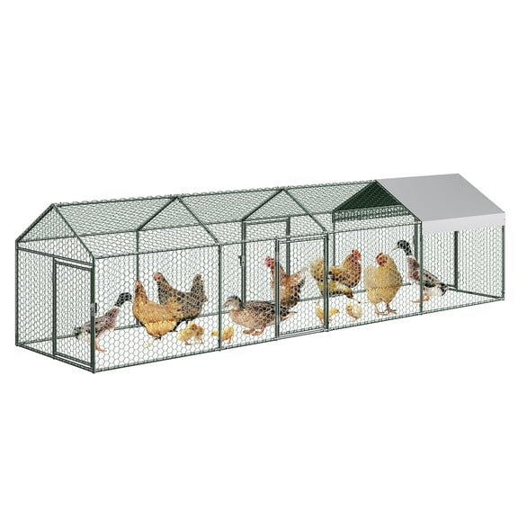 Acekid Large Metal Chicken Coop, Heavy Duty Chicken Run with Cover for ...