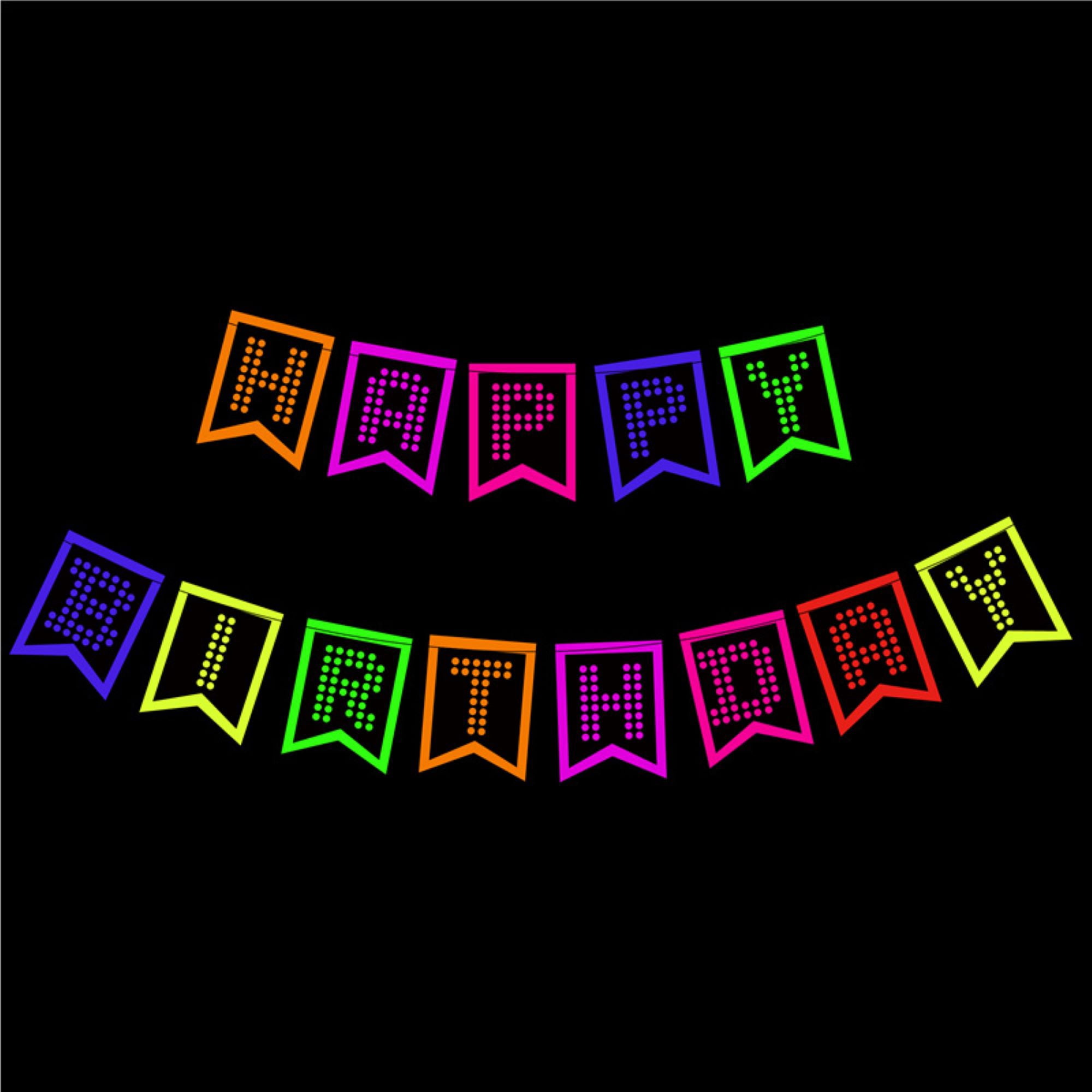 10ft Neon Glow Happy Birthday Banner - Party Decoration Flags Garland ...
