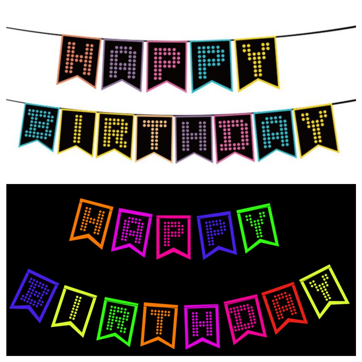 Glow in The Dark Happy Birthday Banner, 10ft Neon Party Supplies ...