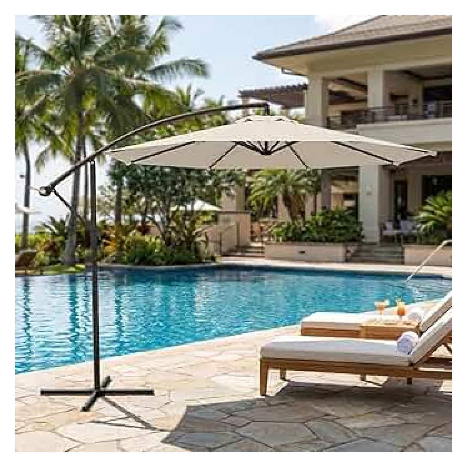 10ft Offset Cantilever Patio Umbrella, Outdoor Hanging Umbrella with 8 ...
