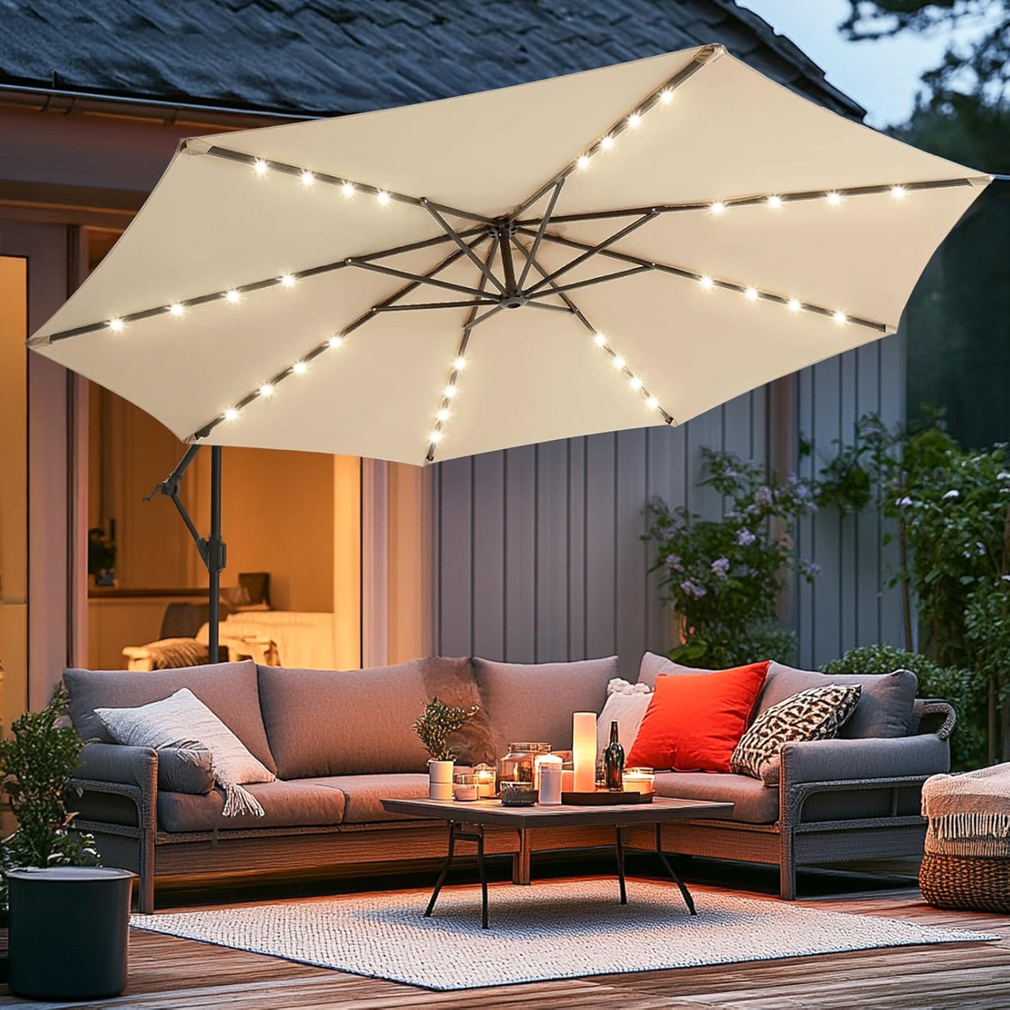 10ft Offset Hanging Market Patio Umbrella with Easy Tilt Adjustment ...