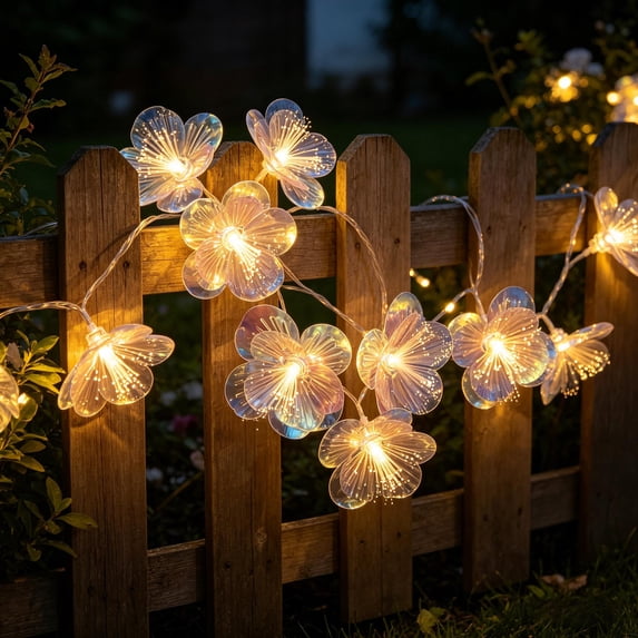 10ft Outdoor Artificial Flower String Lights with 30 LEDs String Lights ...