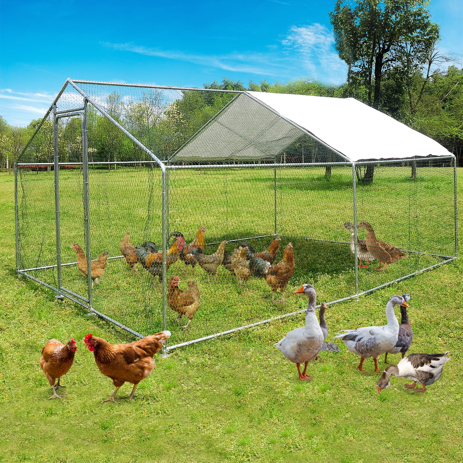 10ft Heavy Duty Metal Outdoor Chicken Cage with Waterproof Top ...