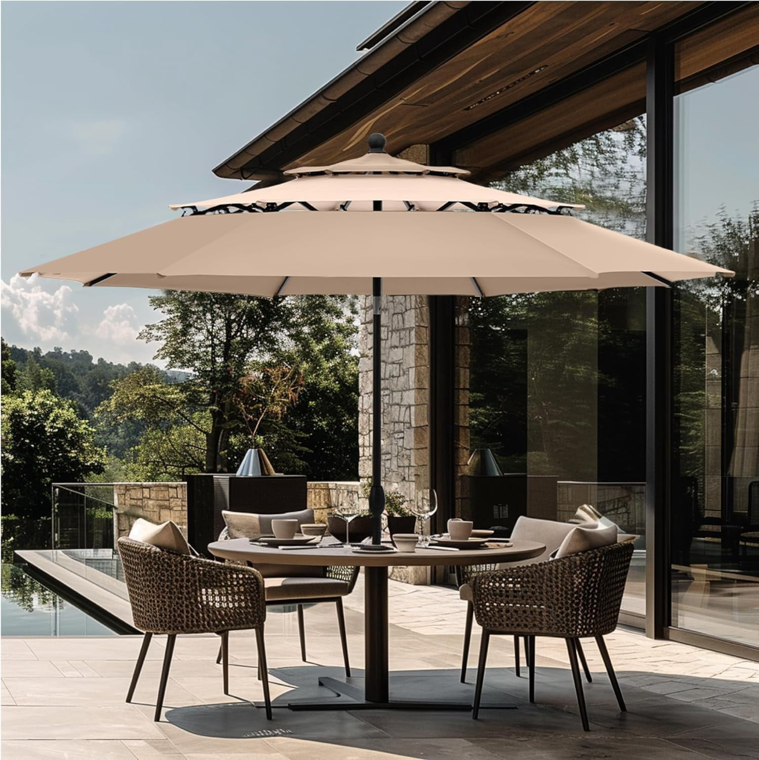 10ft Outdoor Patio Umbrella, [Auto-Tilting] 3 Tiers Market Table ...