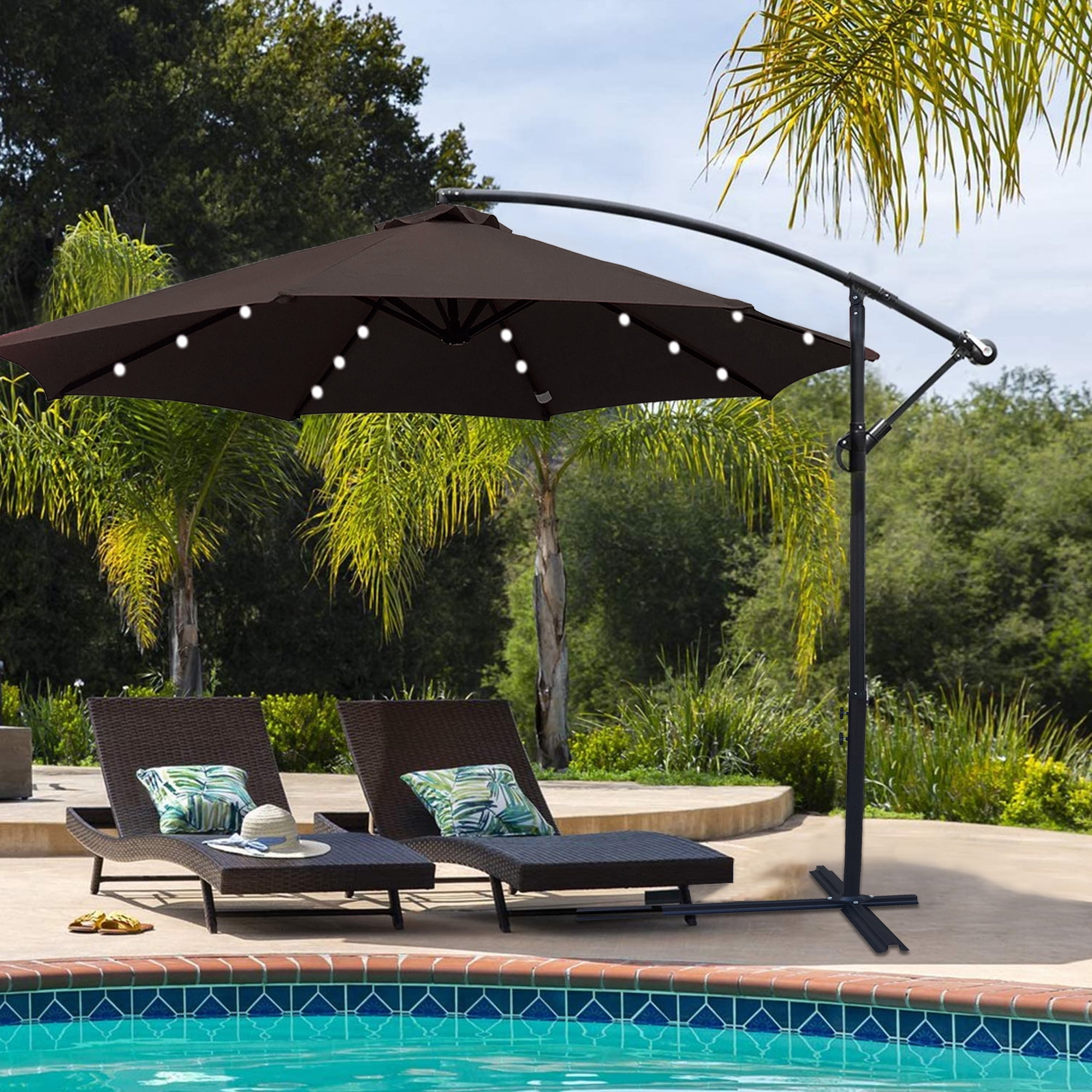10ft Outdoor Patio Umbrella, SYNGAR LED Solar Power Hanging Umbrella ...