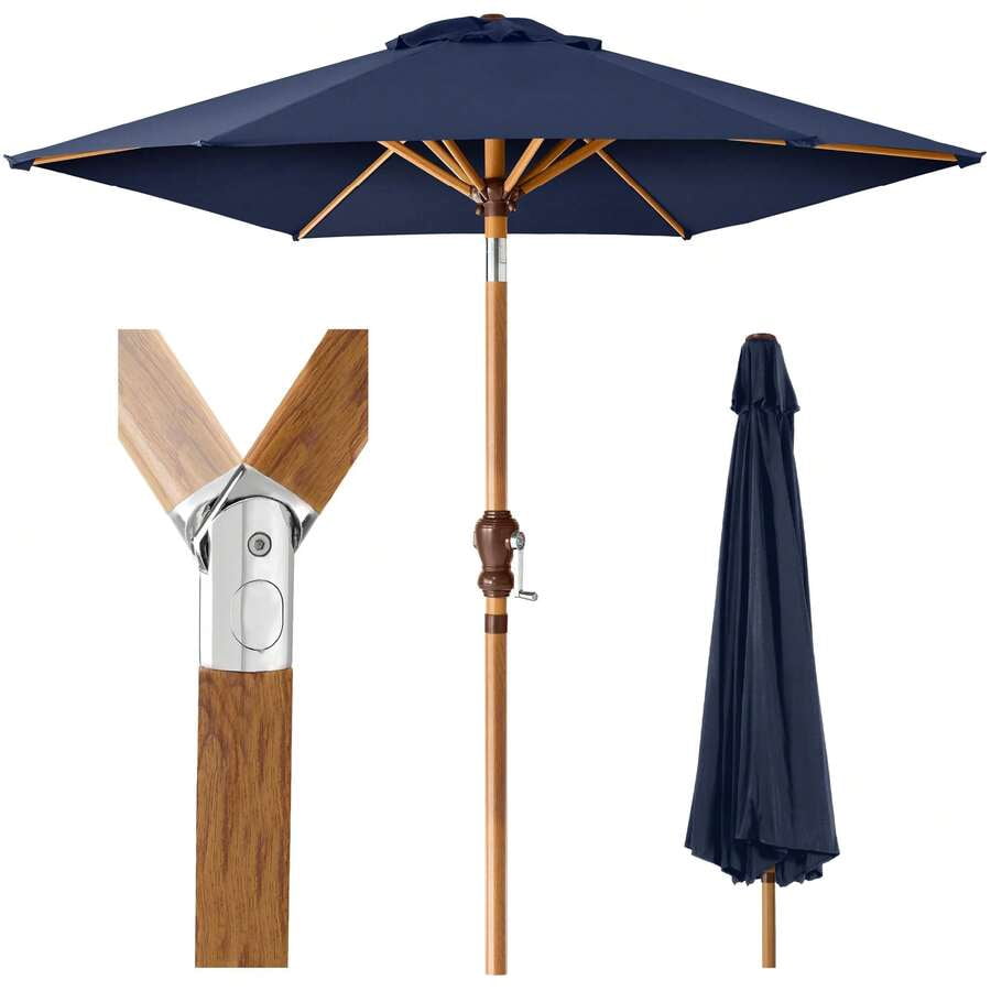 10ft Outdoor Patio Umbrella With Crank Tilt Navy Blue Canopy ...