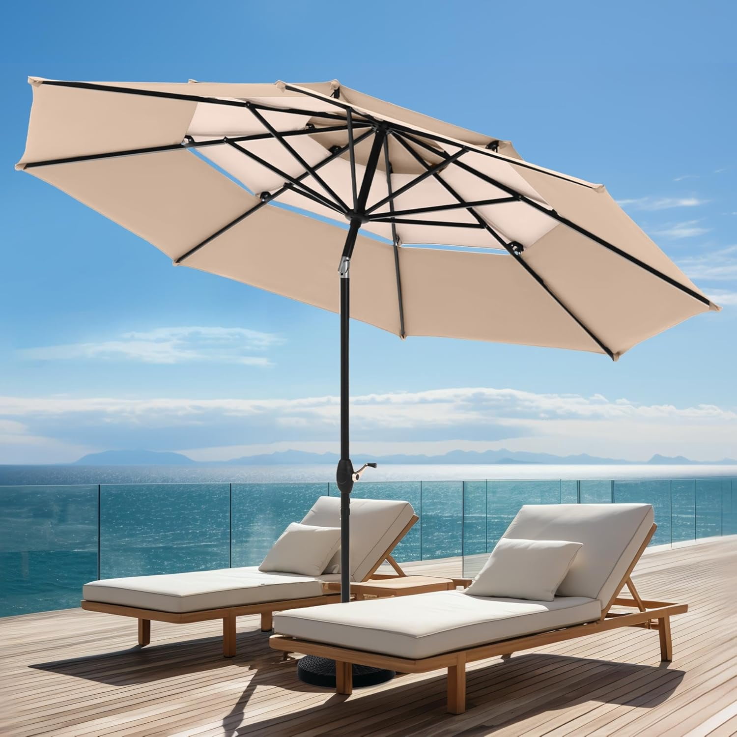 10ft Outdoor Patio Umbrella for Outside, 3 Tier Vented Round Market ...