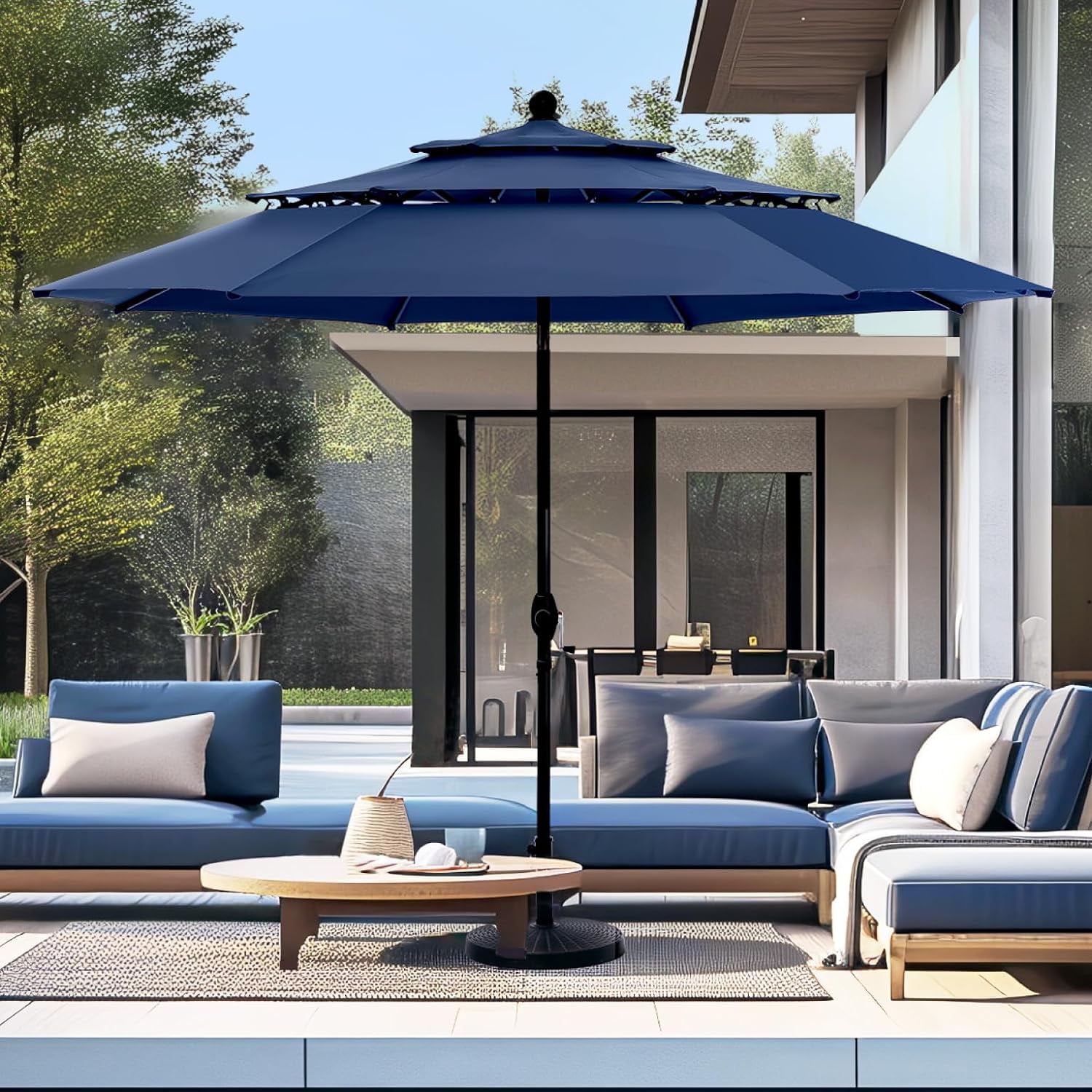 10ft Outdoor Patio Umbrellas for Outside, 3 Tier Vented Market Table ...